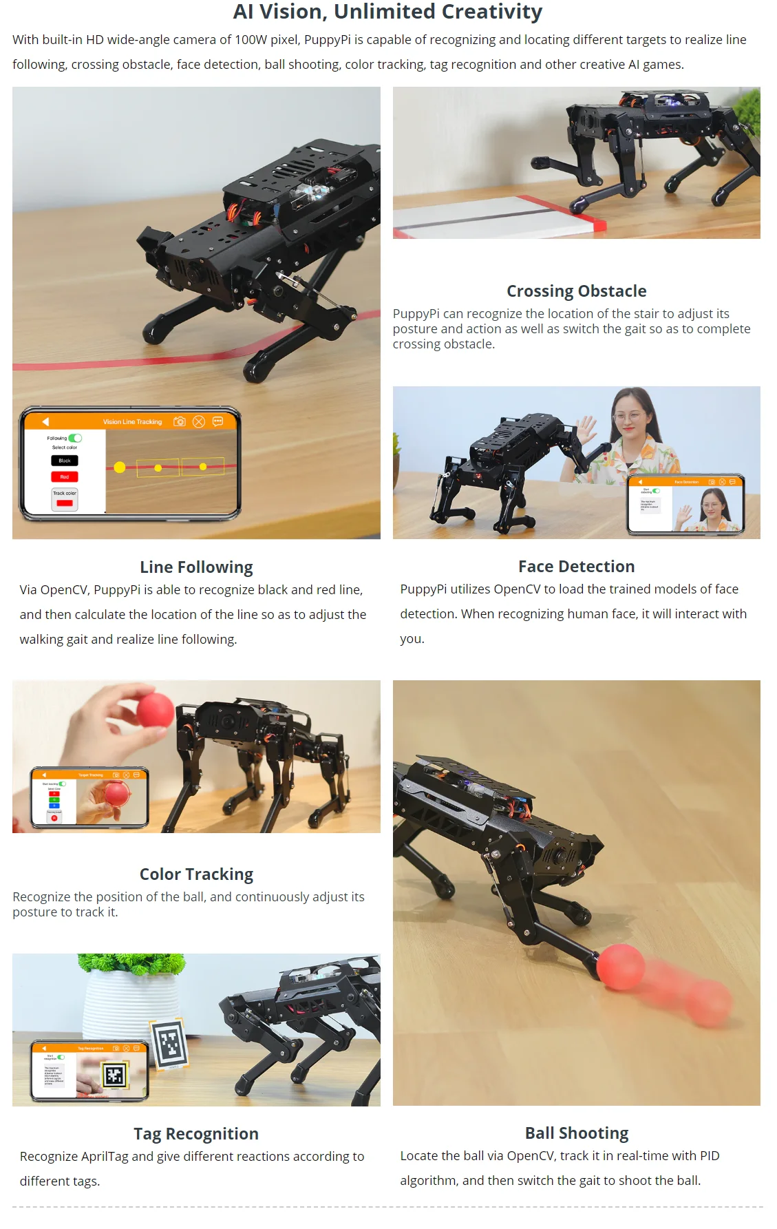 Hiwonder Puppypi Pro Ros Raspberry Pi Small Robot Dog Ai Lida ...