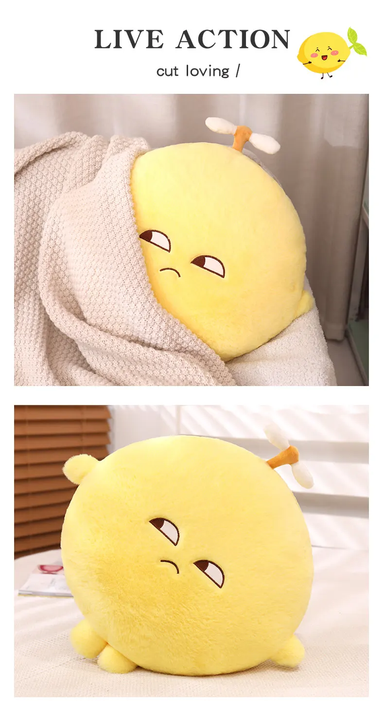 Lemon with Slanted Eyes Custom Fruit Plush Toy Soft Bed Pillows Home ...