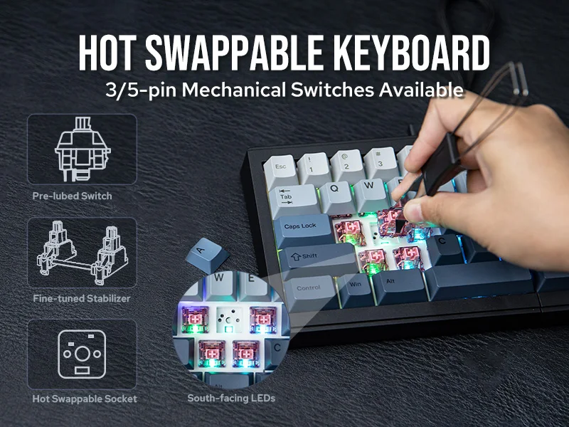 Epomaker Split 65 Ergonomic Hot-Swap Mechanical Keyboard with RGB ...