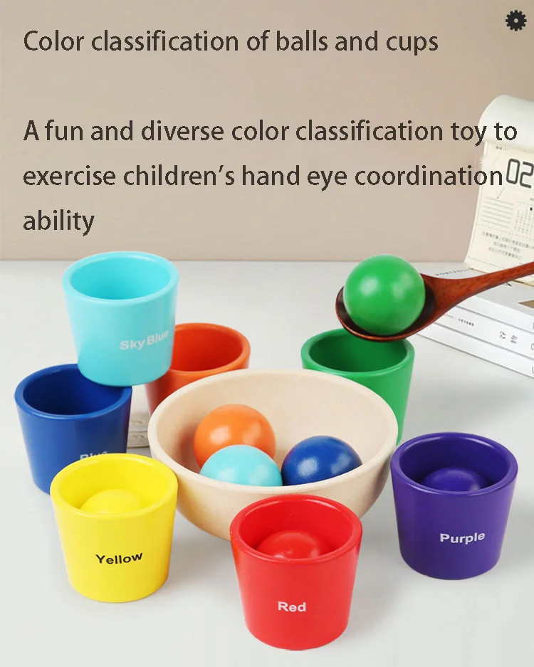 Balls In Cups Montessori Wooden Sorter Game Color Sorting And Counting ...