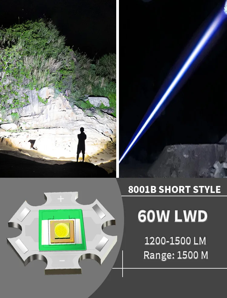 5000lm 26650 XHP360 60W LED Rechargeable Torch - High Power