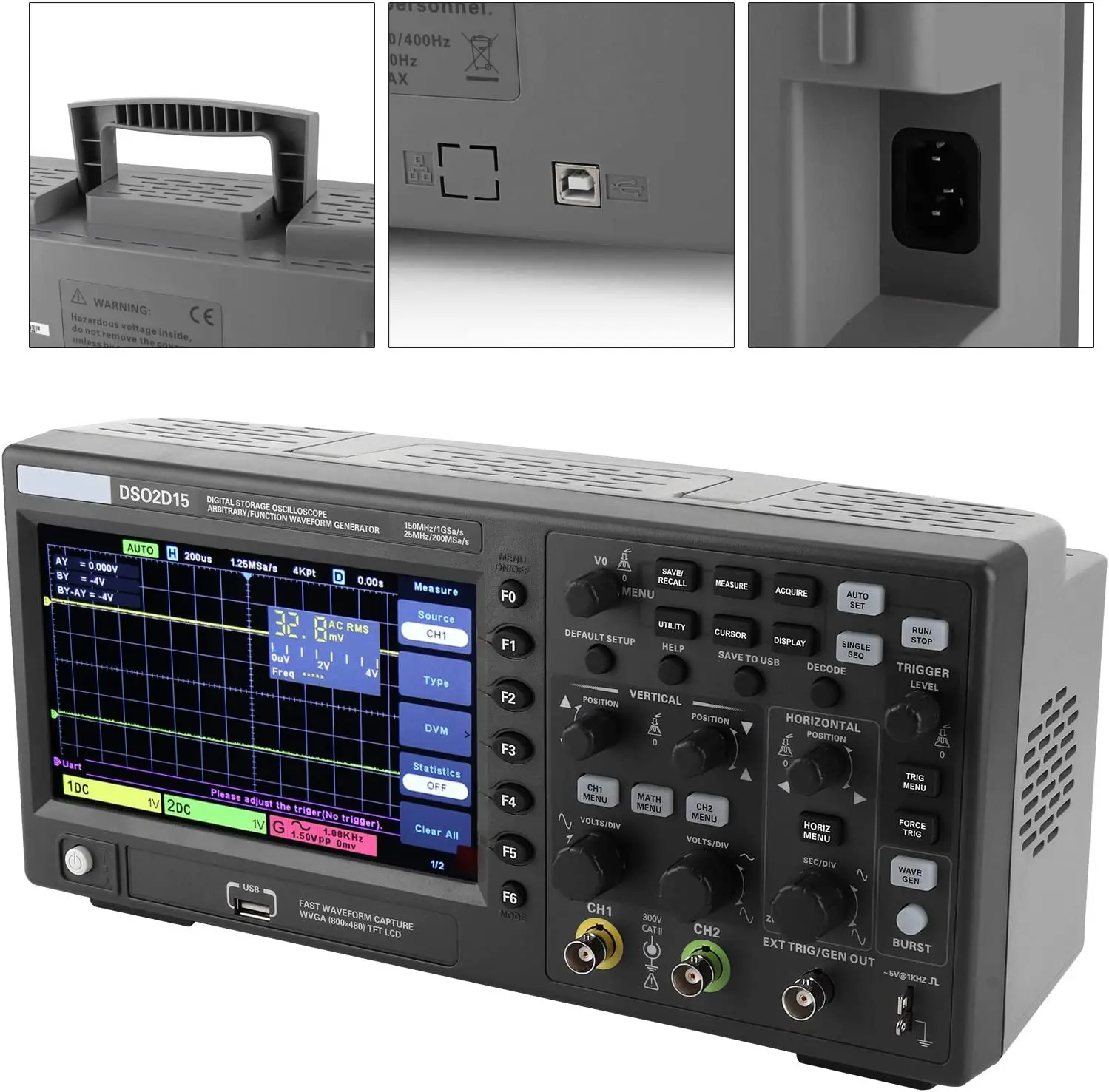 Dso2d15 Digital Oscilloscope Meter Desktop Oscillograph Oscillometer 7 ...