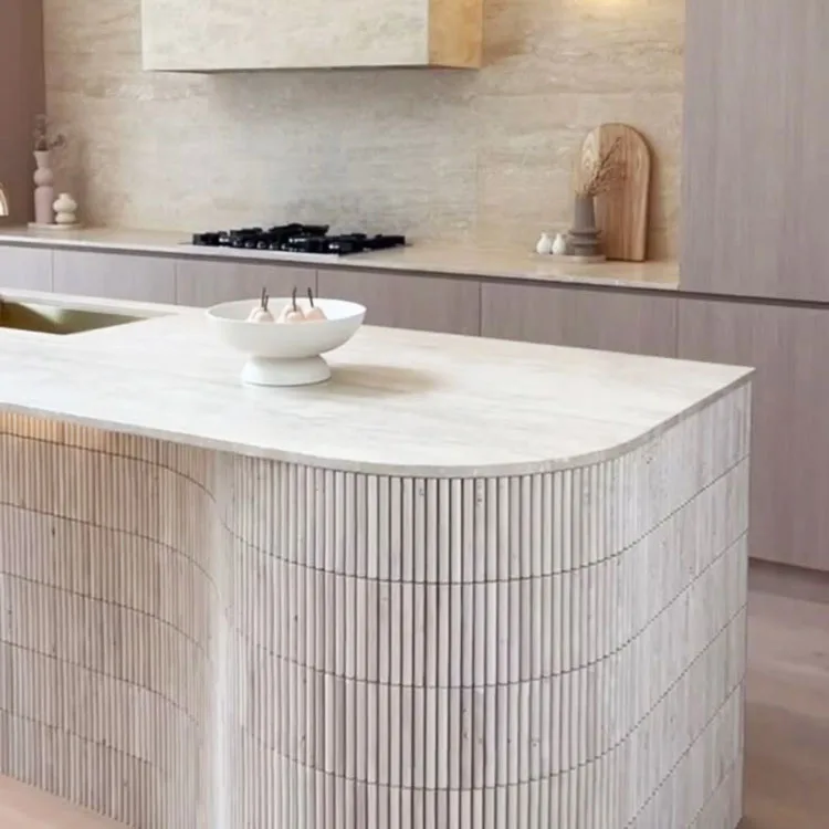 New Design Beige Travertine Wands Curve Fluted Marble Tile