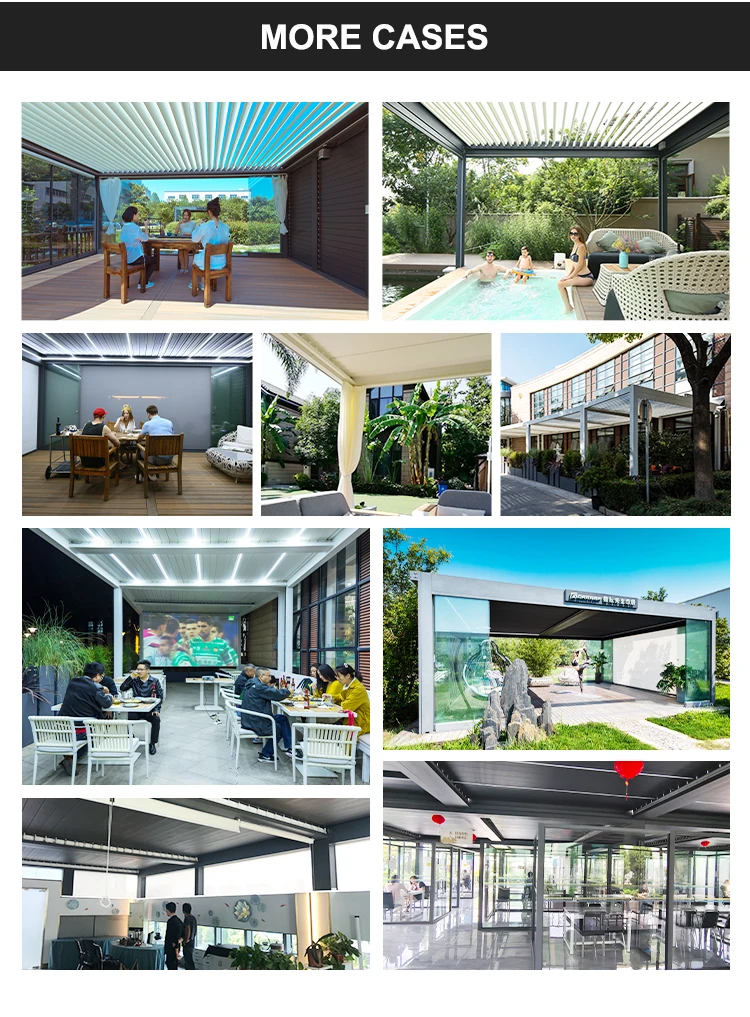 Customized Adjustable Louver Roof Pergola With Sliding Glass Door ...