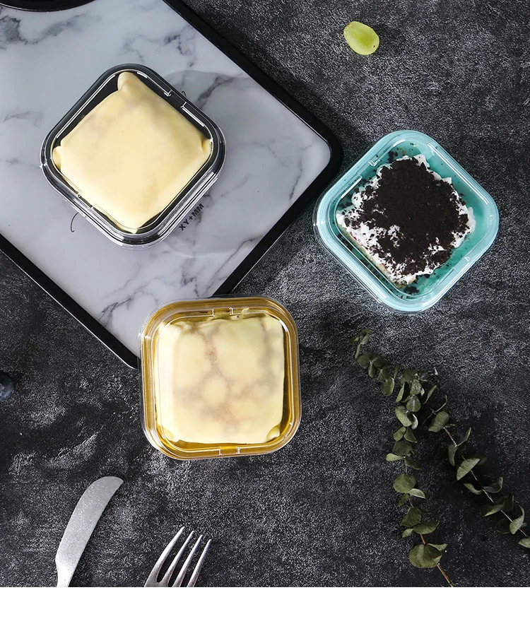 Mousse Cake Packaging Box Square Aluminum Foil Dessert Transparent ...