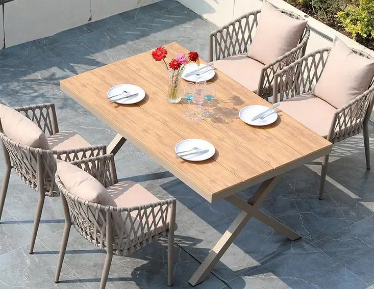 Modern Luxury Outdoor Aluminum Dining Set Metal Table And Chair Metal Aluminum Frame For Garden ...
