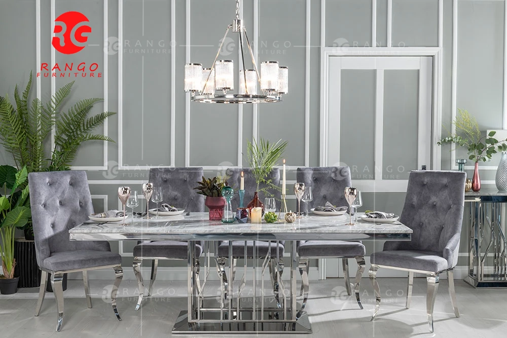 Foshan Luxury Faux Marble Dining Table Set 6 Chairs Dining Table Set ...