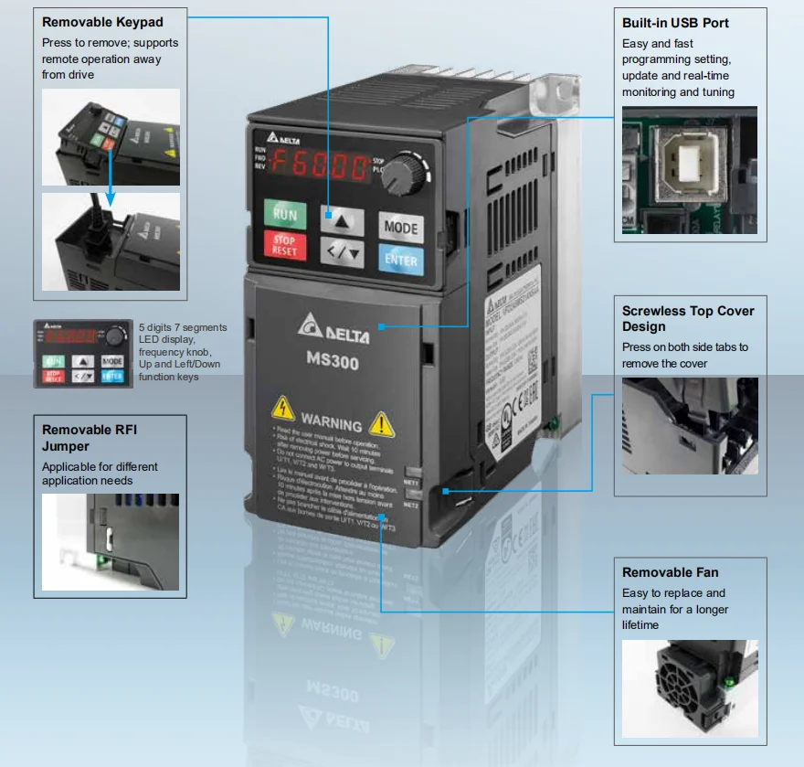 Delta Vfd-ms300 Series Three Phase 360v 7.5kw Vfd17ams43ansaa Variable ...