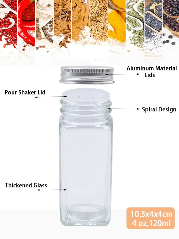 4 Oz Glass Spice Jars Square With Bamboo Wooden Lids Set Of 24 - Buy ...