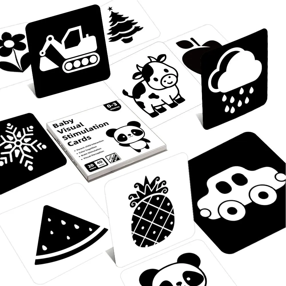 High Contrast Flashcard Baby Visual Stimulation Cards Black And White ...