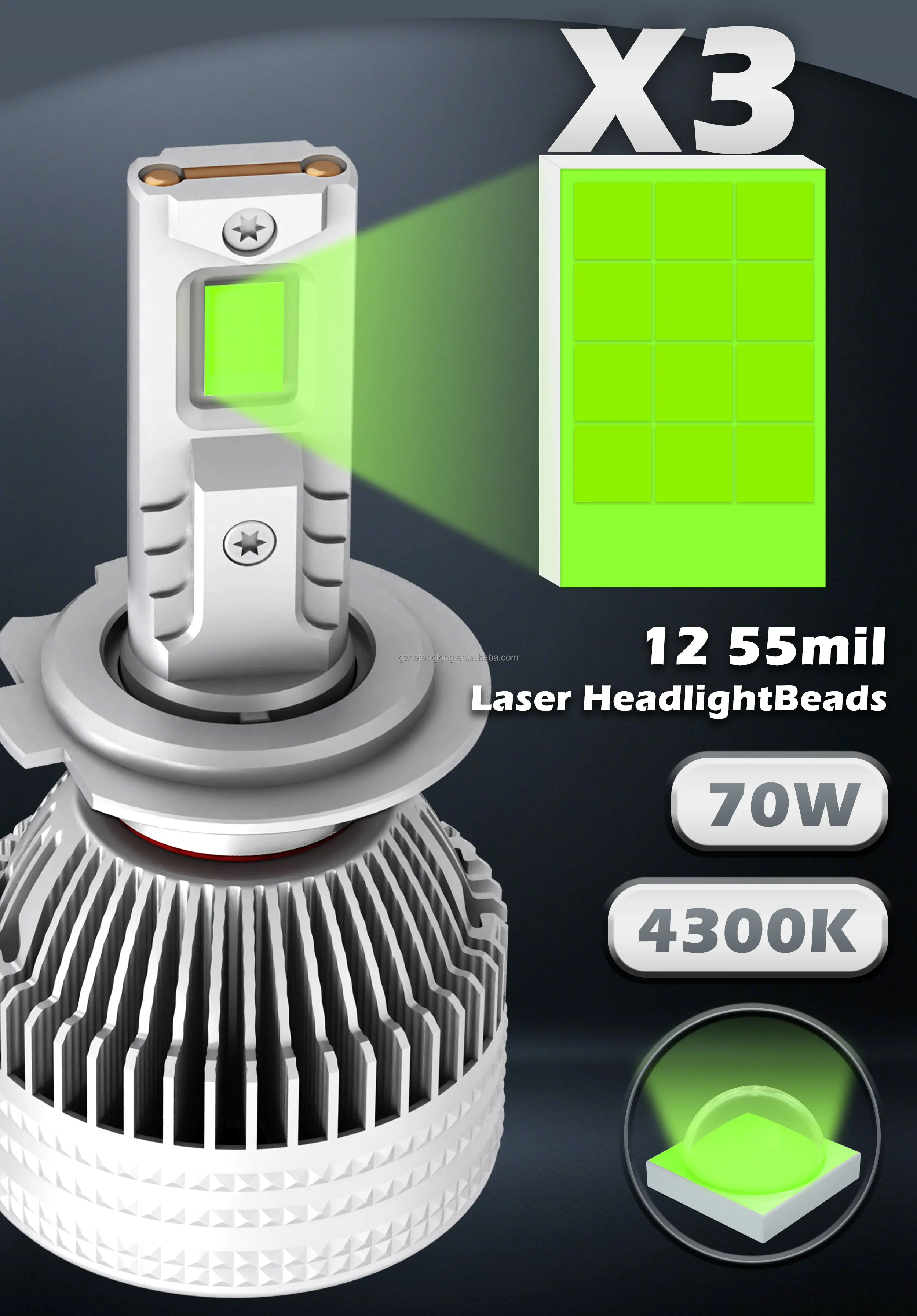 Lime Green H4 LED Auto Light 3500K 140W Faros LED Headlight Bulbs H19 ...