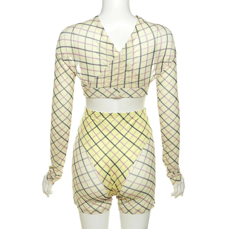 Sharee Woman Summer Clothes 2023 Plaid Printed Crop Top Tight 3 Piece ...