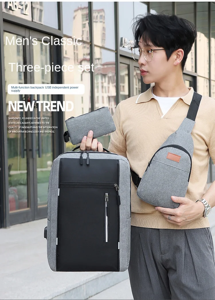 Wholesale Laptop Backpack Three-piece Business Bag Usb Sports Backpack ...