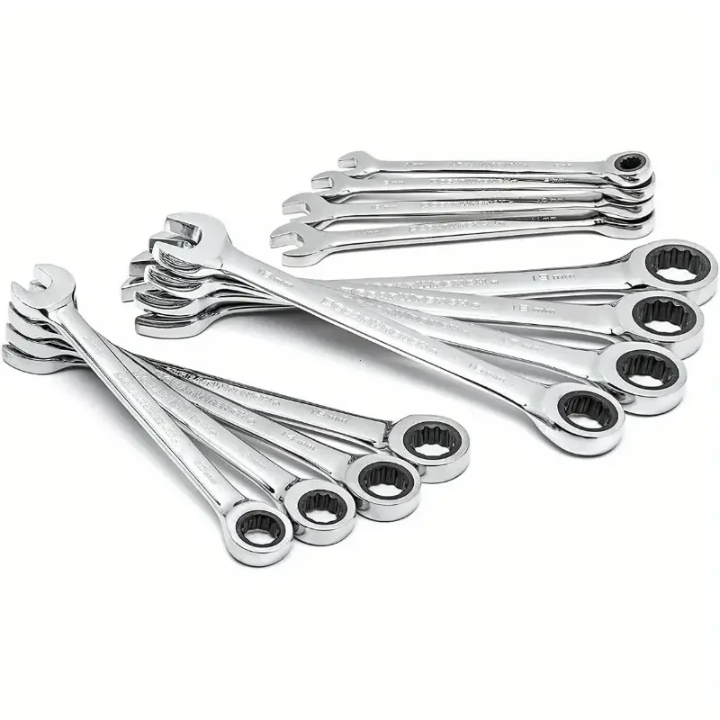 16pcs Scratch Head Ratchet Wrench Set - Chrome Plated Tools