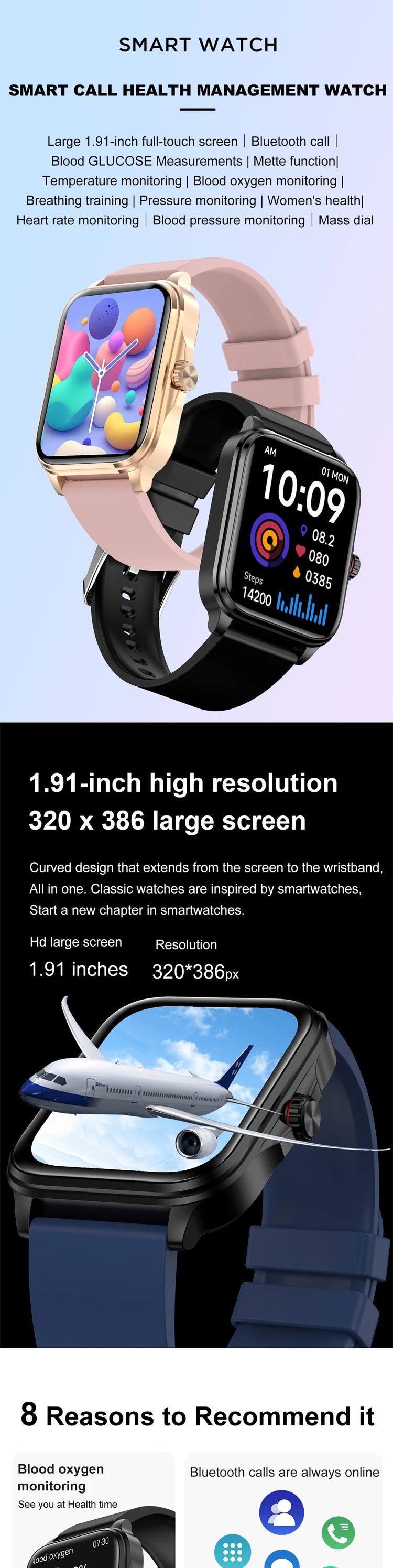 T90 Smart Watch Sos Body Temperature Blood Oxygen Health Watch Cheap ...