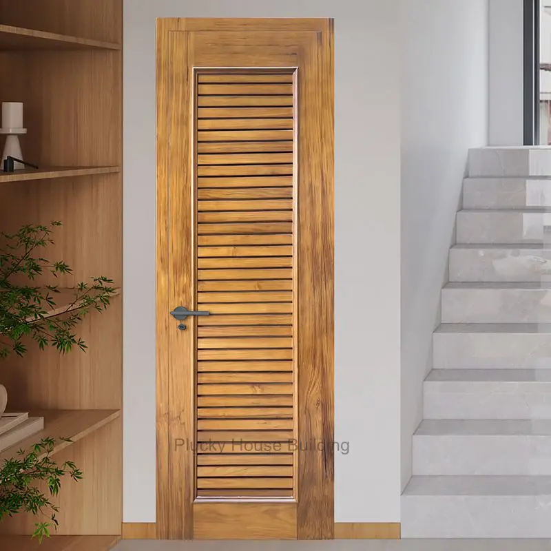 Interior Solid Wood Swing Shutter Door - Louvered Design