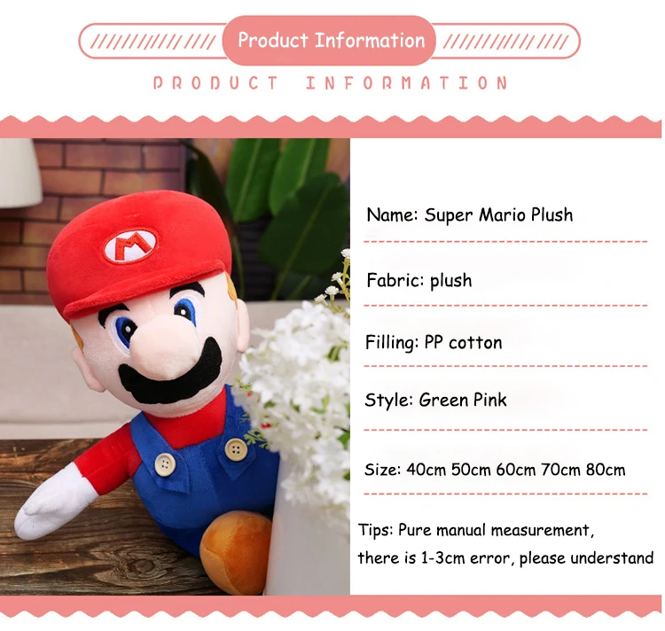 Hot Sale Red Mario Bros Plushie Toys 80cm Big Mario Stuffed Plush Doll ...