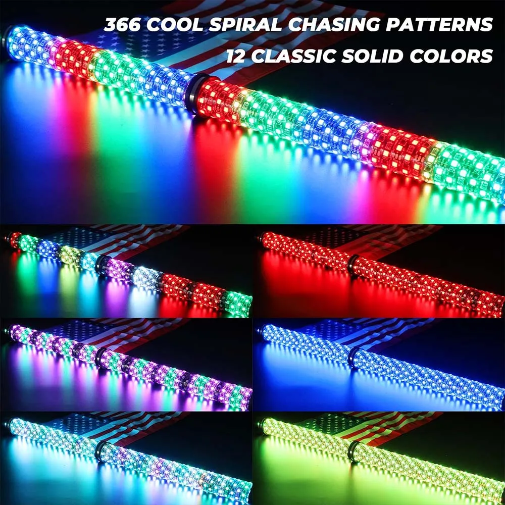 2.2inch Fat Whip Antenna Spiral Chase Offroad Warning LED