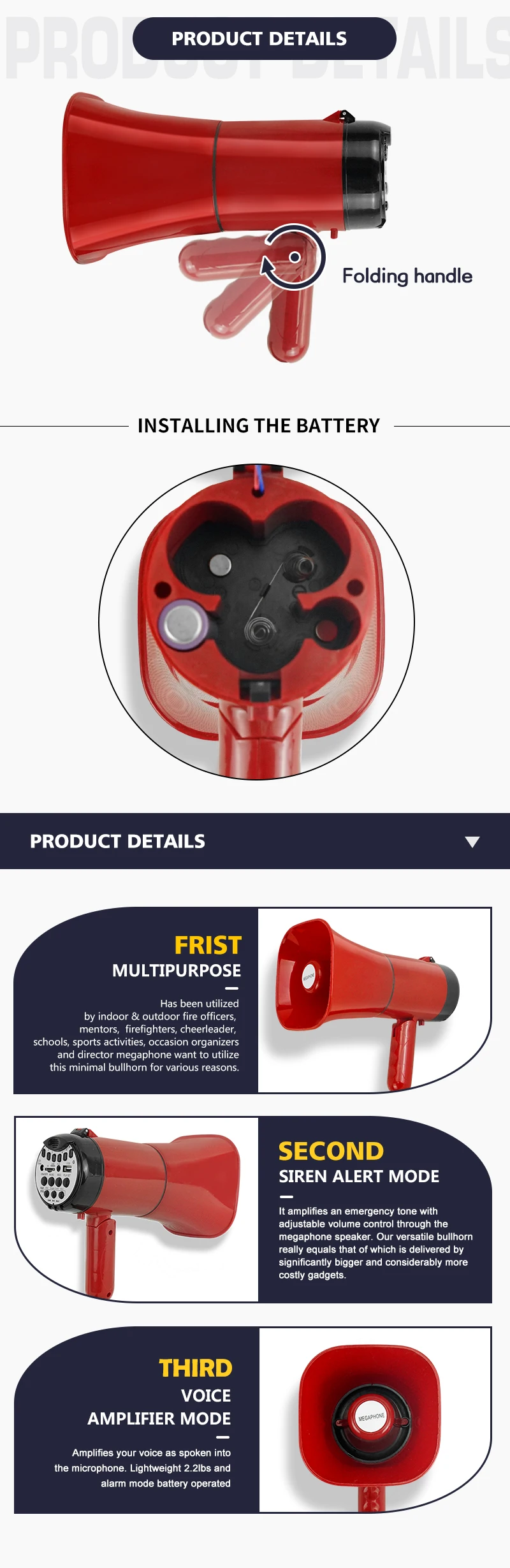 Red Megaphone Teacher Loudspeaker Mini Microphone Long Range Megaphone ...