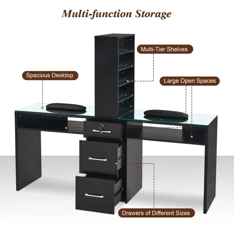 Wood Nail Station Double Position Nail Desk With Locking Drawer And ...