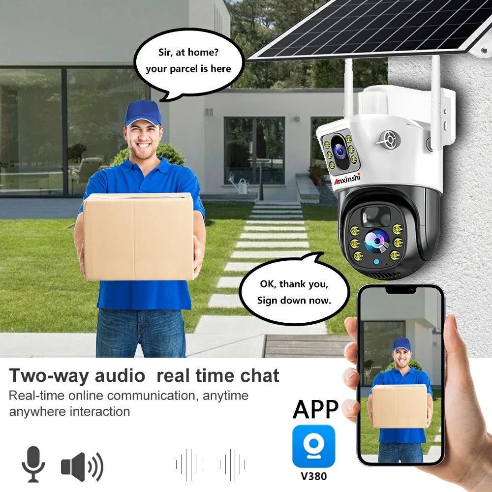 Anxinshi Full Color Dual Lens Wireless 6MP Outdoor 10W Solar Battery ...