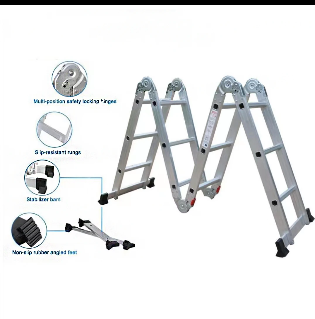 Collapsible Step Ladder 2-in-1 Convertible Aluminum Folding Step Ladder ...