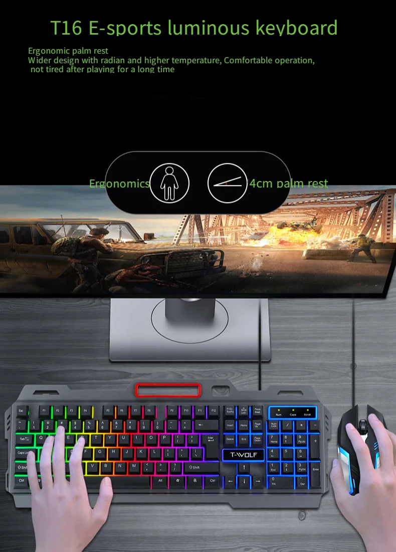 Gaming Keyboard and Mouse PC RGB Backlit Keyboard Rubber Keycaps Wired ...