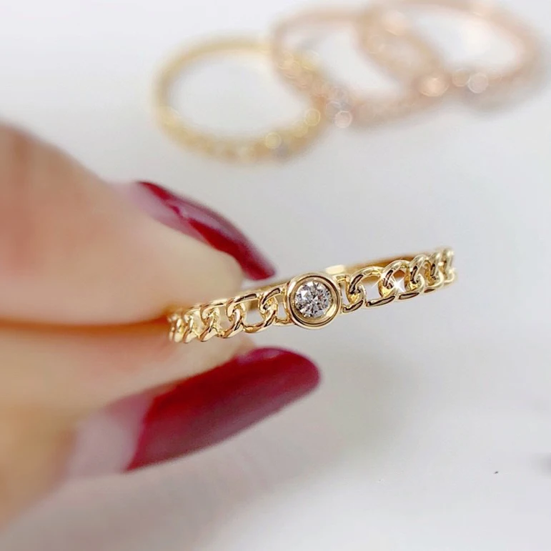 18k 14k 9k Gold Diamond Ring Female Niche Design Temperament With Light ...