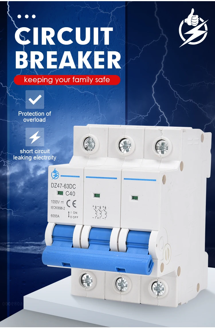 PV DC Breaker 2p/3p 250v 500v 750v 800v 1000v From 6 to 63A Miniature ...