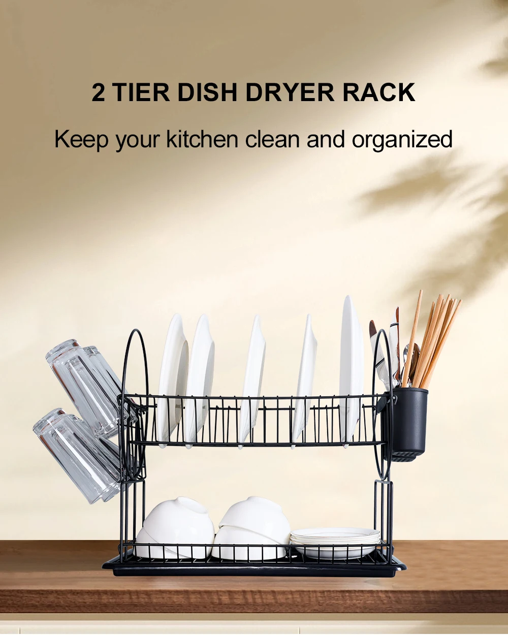 2 Tier Large Capacity Utensils Rack Cutlery Storage Rack Kitchen Metal ...