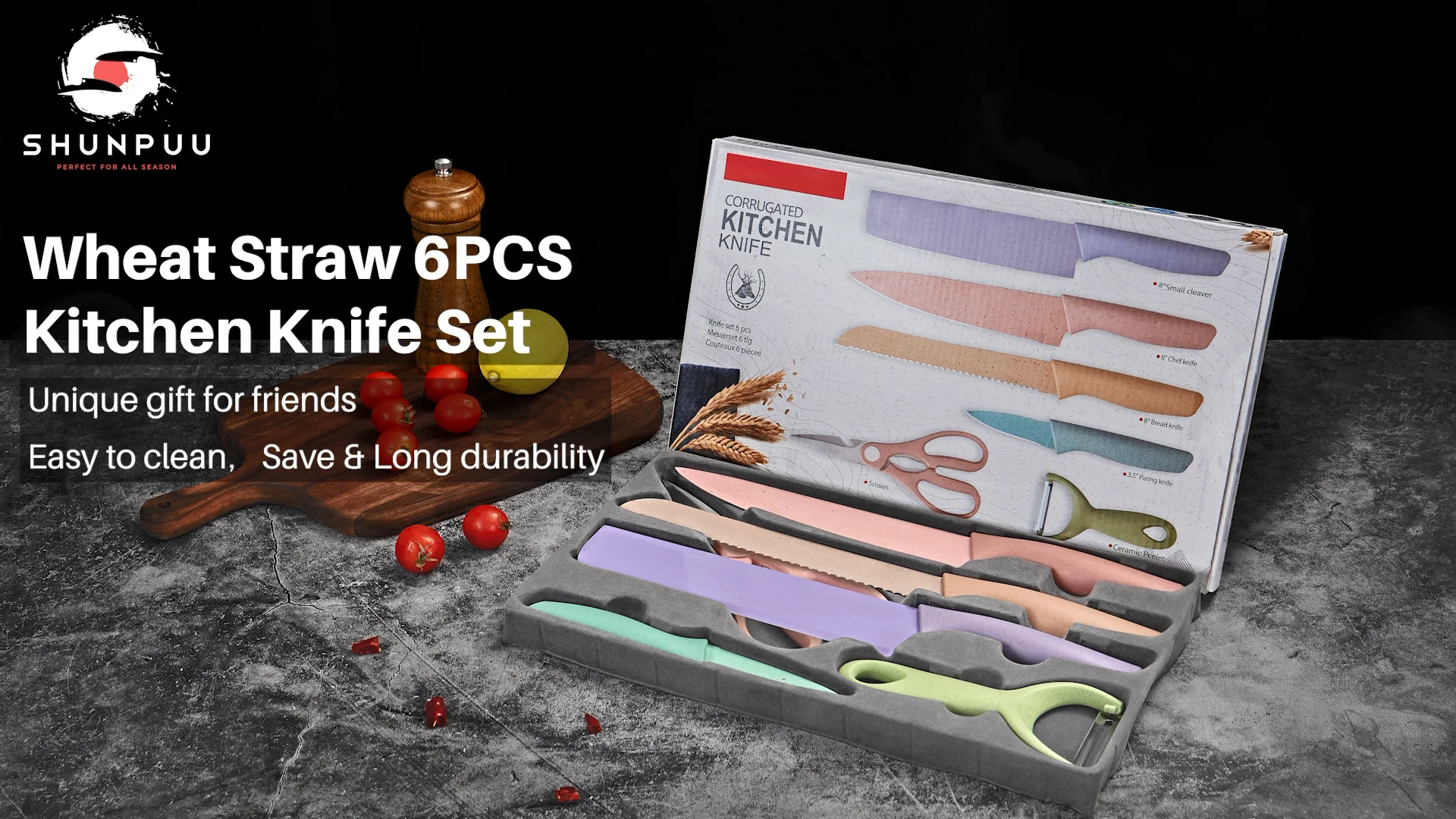 Wheat Straw Pastel Color Kitchen Knives Set 6 Pieces Stainless Steel ...