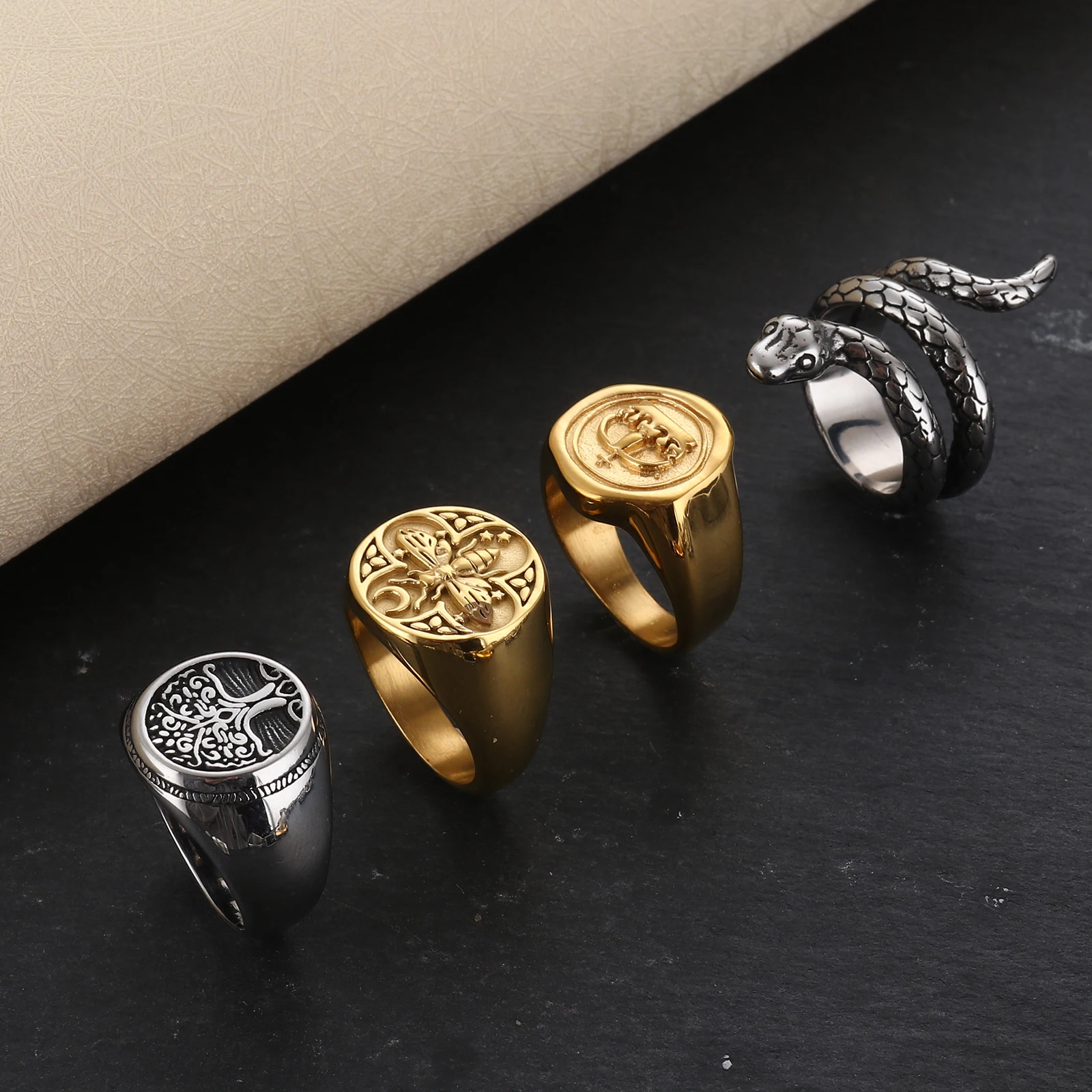 Vintage Engraved Finger Signet Skull Rings Wholesale Men's Rings 18k ...