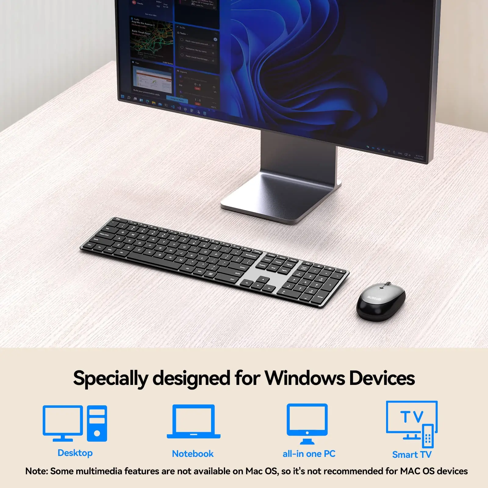 Wireless Keyboard And Mouse Combo: 2.4ghz Cordless Silent Keyboard ...