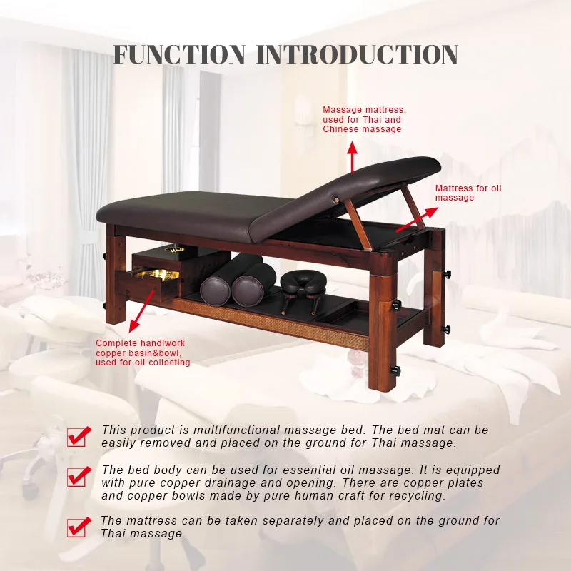 Thai Solid Wood Massage Table for Spas - Adjustable Facial Bed with Eco ...