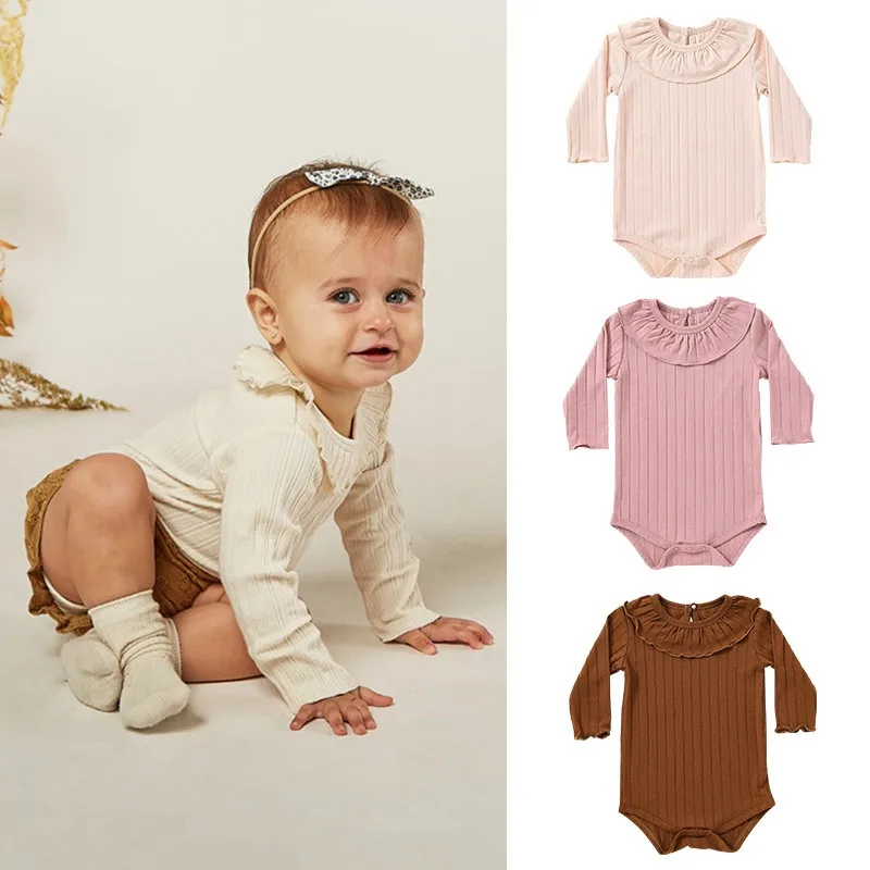 Custom Organic Cotton Onesie Long Sleeve Baby Ruffle Jumpsuits ...