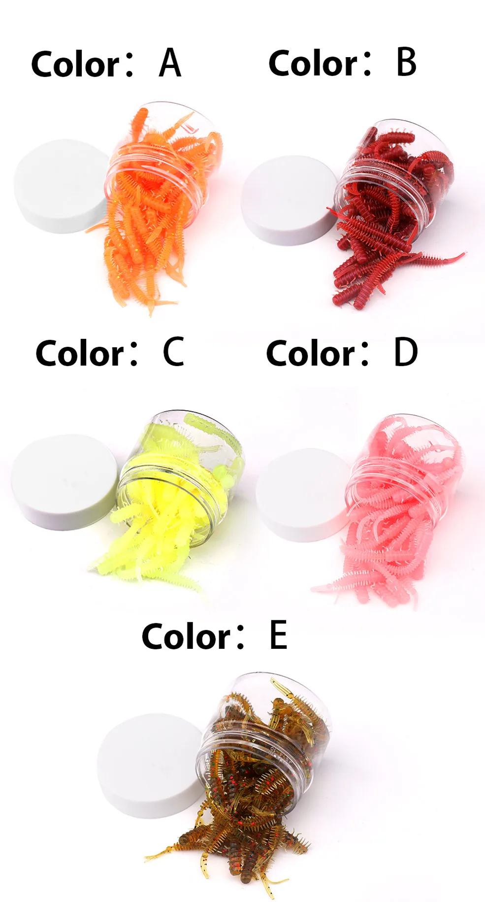 50pcs/bucket Flexible Silicone Worms for Fishing Lures