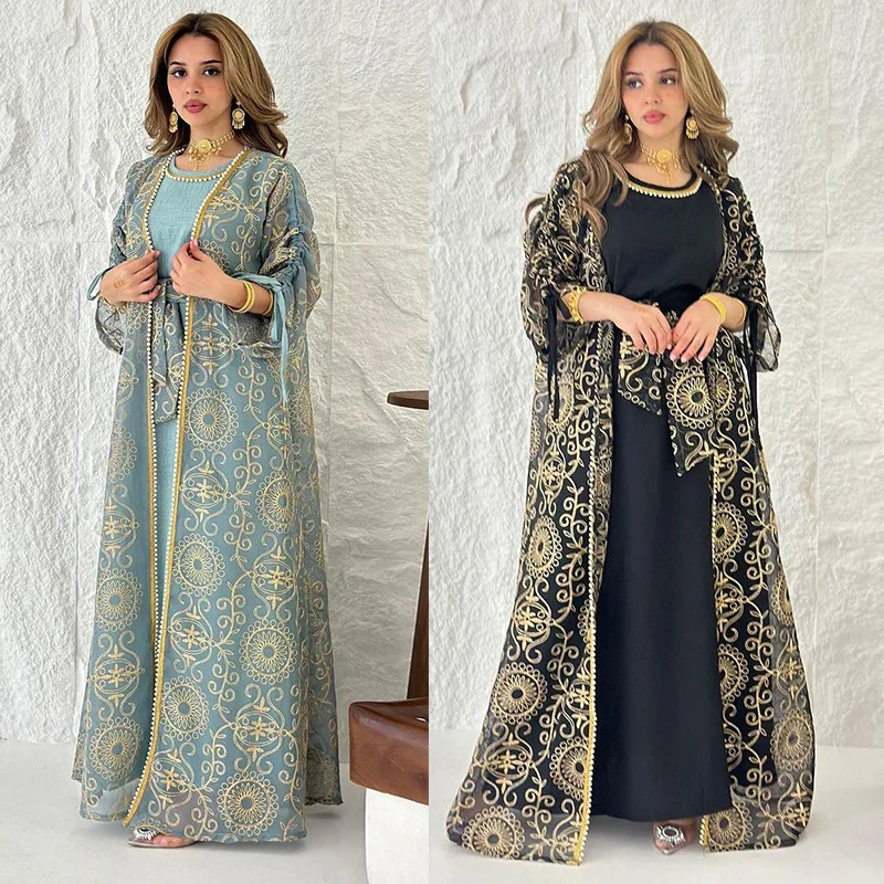 Beaded Crystal Dubai Muslim Koftan Luxury Moroccan Kaftan 2piecs Abaya ...