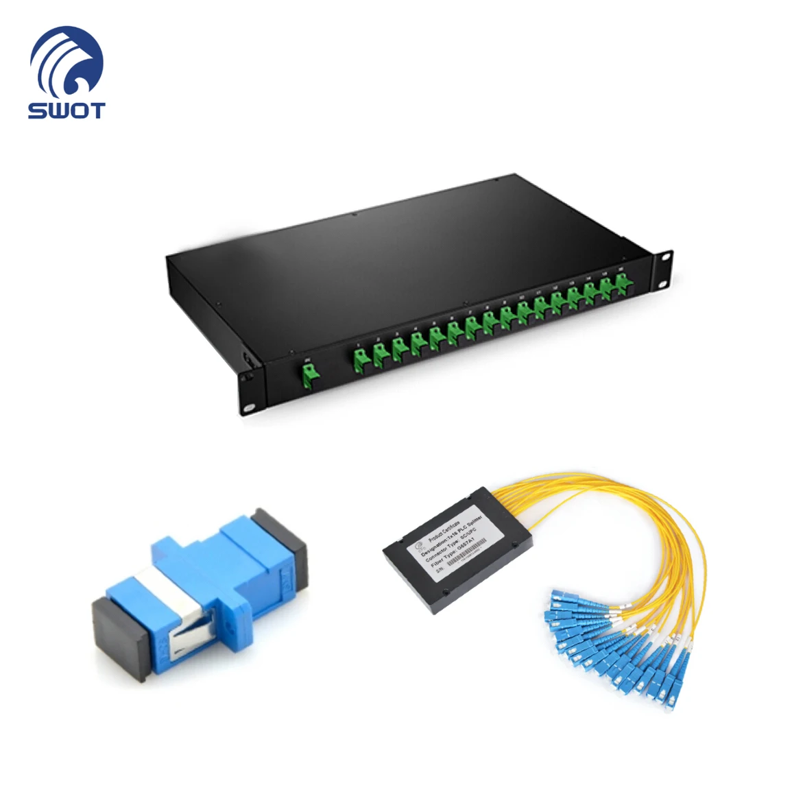 19 Inch 1U Rack Mounted Fiber PLC Splitter 1X16 SC SM for FTTH