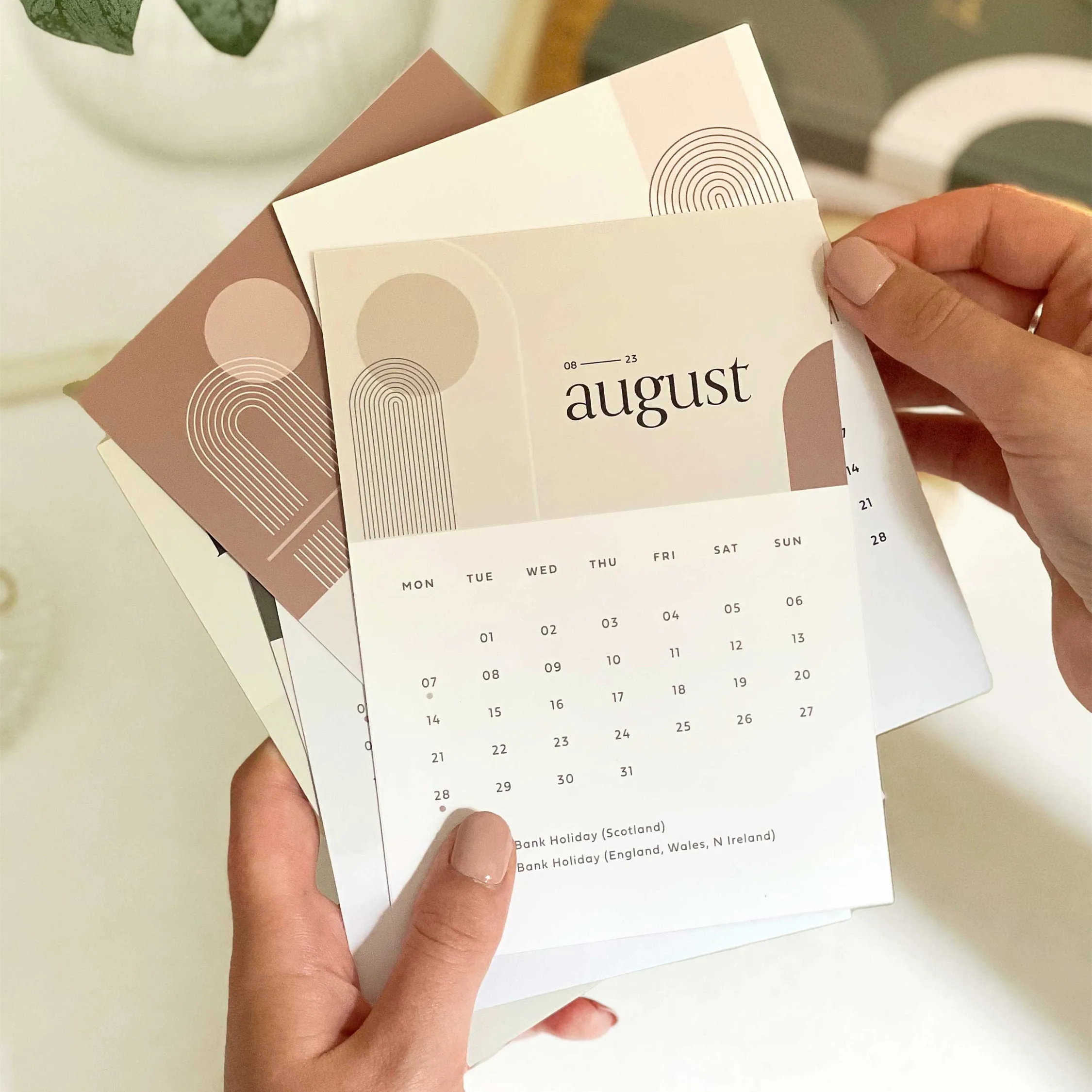 Desk Table Calendar Card with Wooden Stand - 2023/24