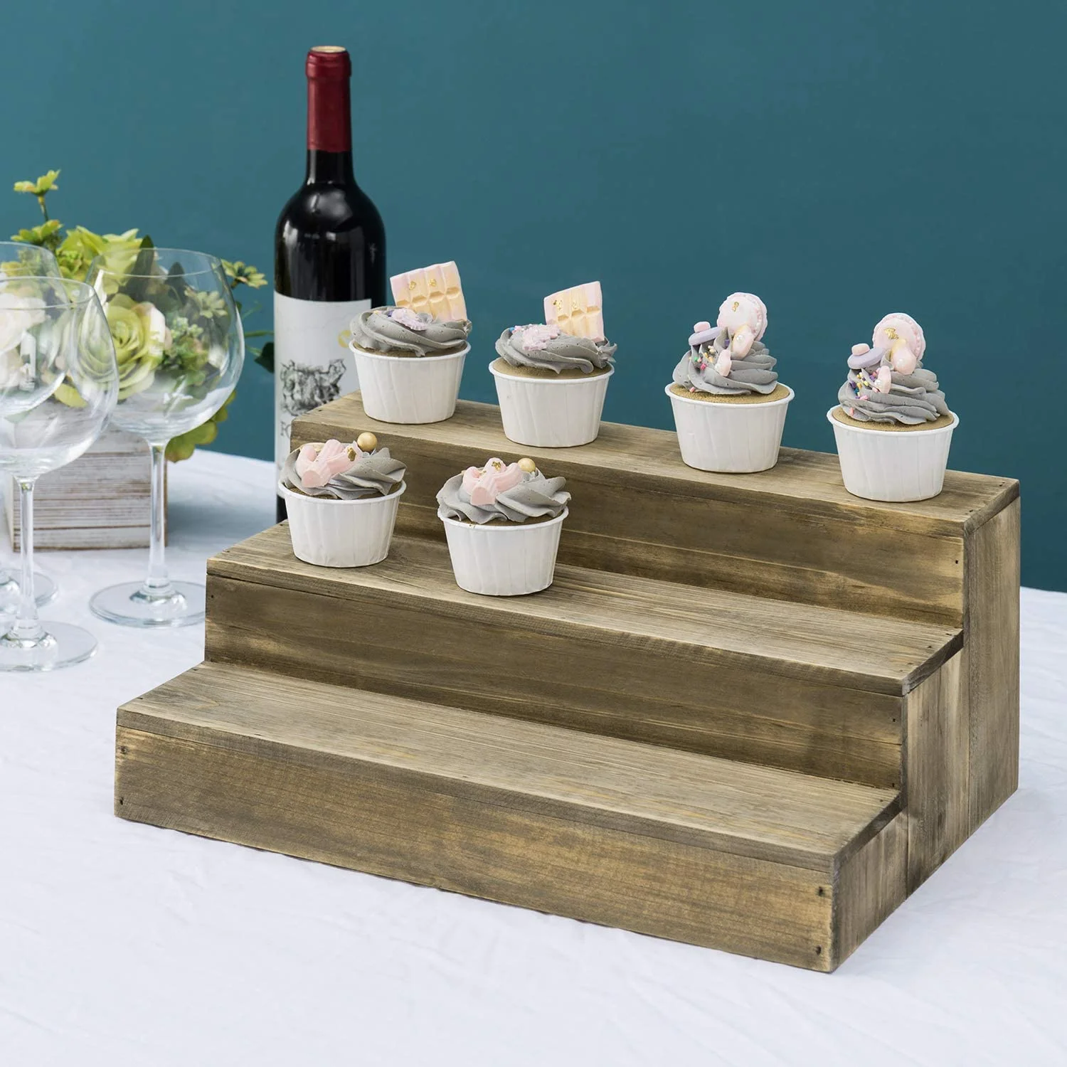 Custom 3 Tier Vintage Brown Rustic Wood Dessert Display Stand Cupcake ...