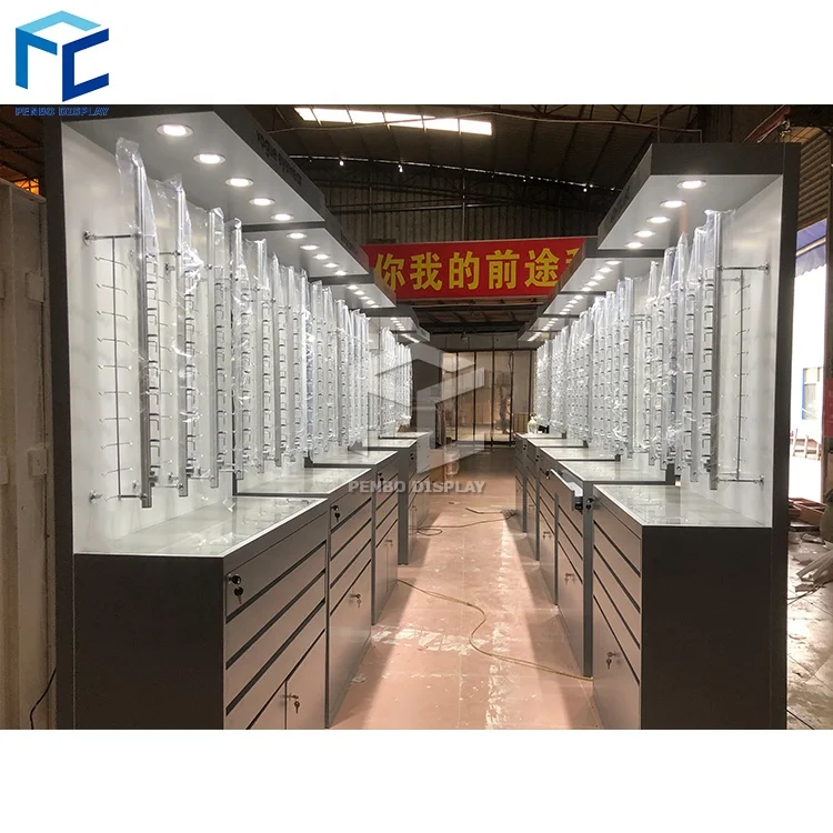 Retail Lockable Glass Display Cabinets Optical Shop Design Wood ...