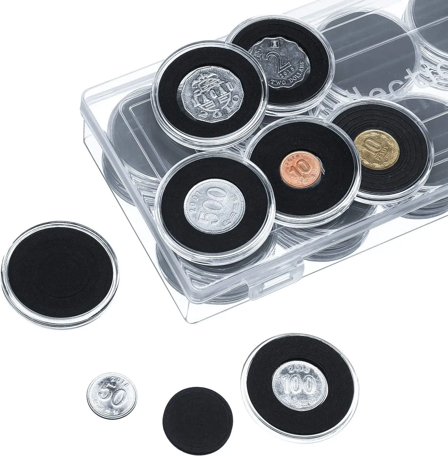 46mm Perfect Fit Easy Open Coin Display Case Circular Coin Acrylic ...