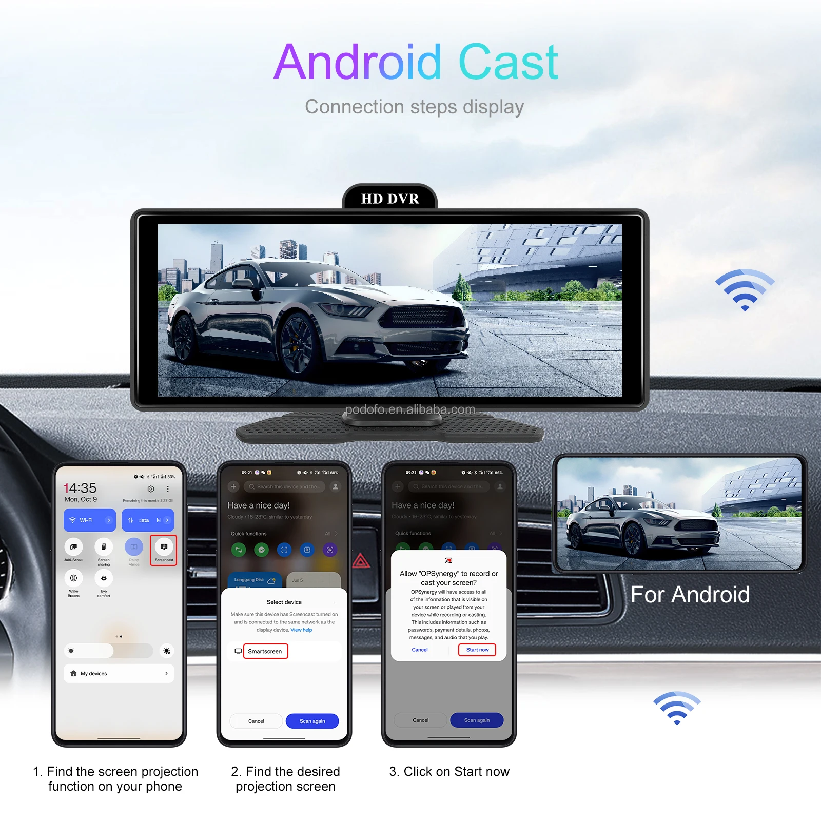 Podofo 10.26'' Portable Carplay with ADAS Dashcam - Smart & Safe