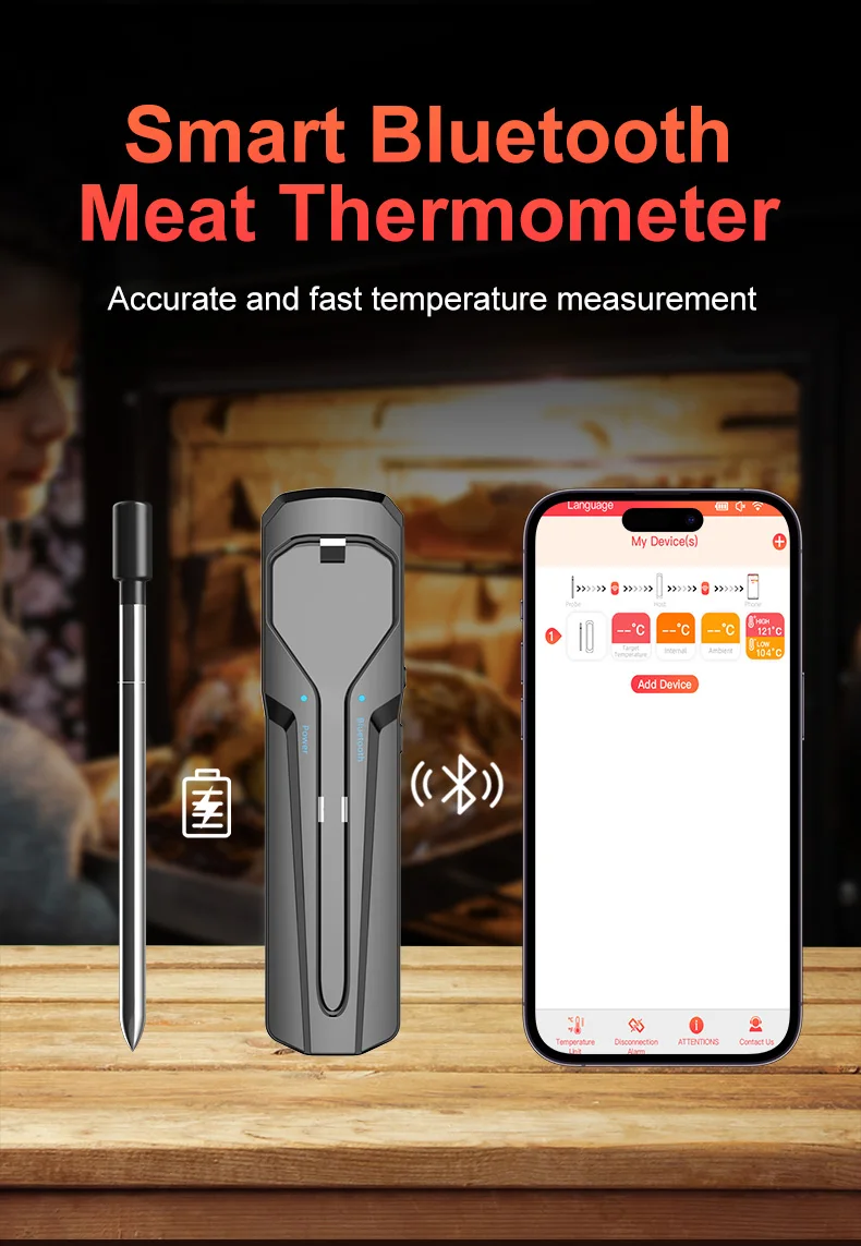 Smart Instant Read Wireless Digital Meat BBQ Probe Blue Tooth ...