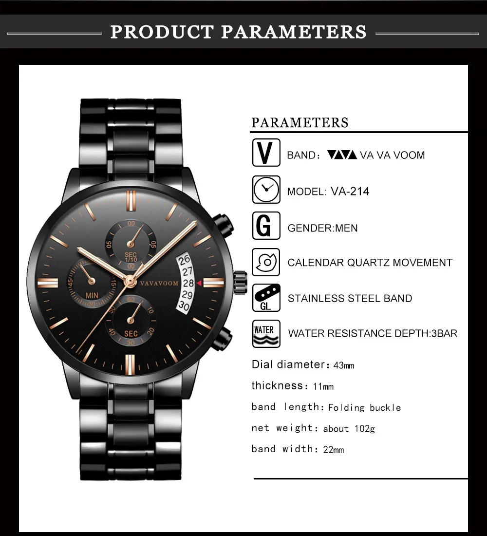 VAVA VOOM 214 Custom Quartz Watches - Luxury Sport Timepieces