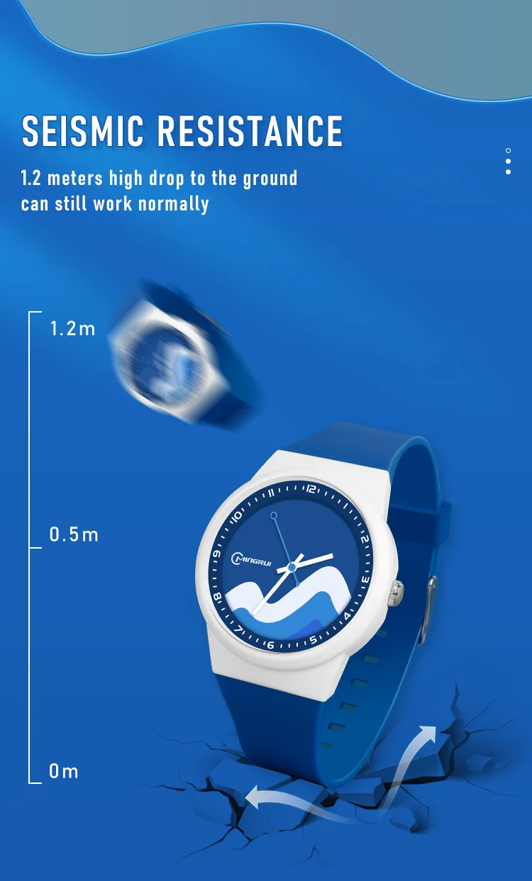 MINGRUI 2239 Student Clock Blue Dial Unisex Children Watch Silicone ...
