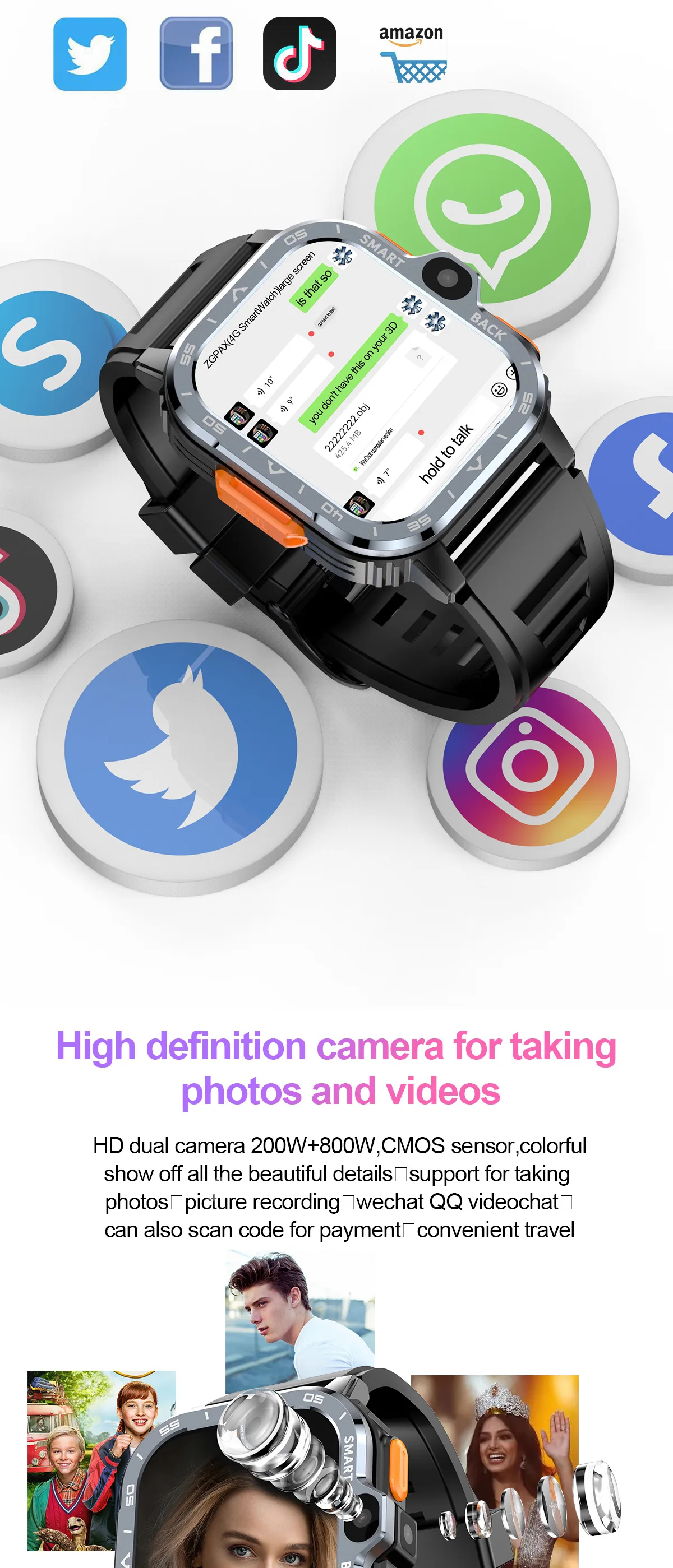 Eraysun Android Phone Call Fashion Smartwatch Sim Card Video Call Chip ...