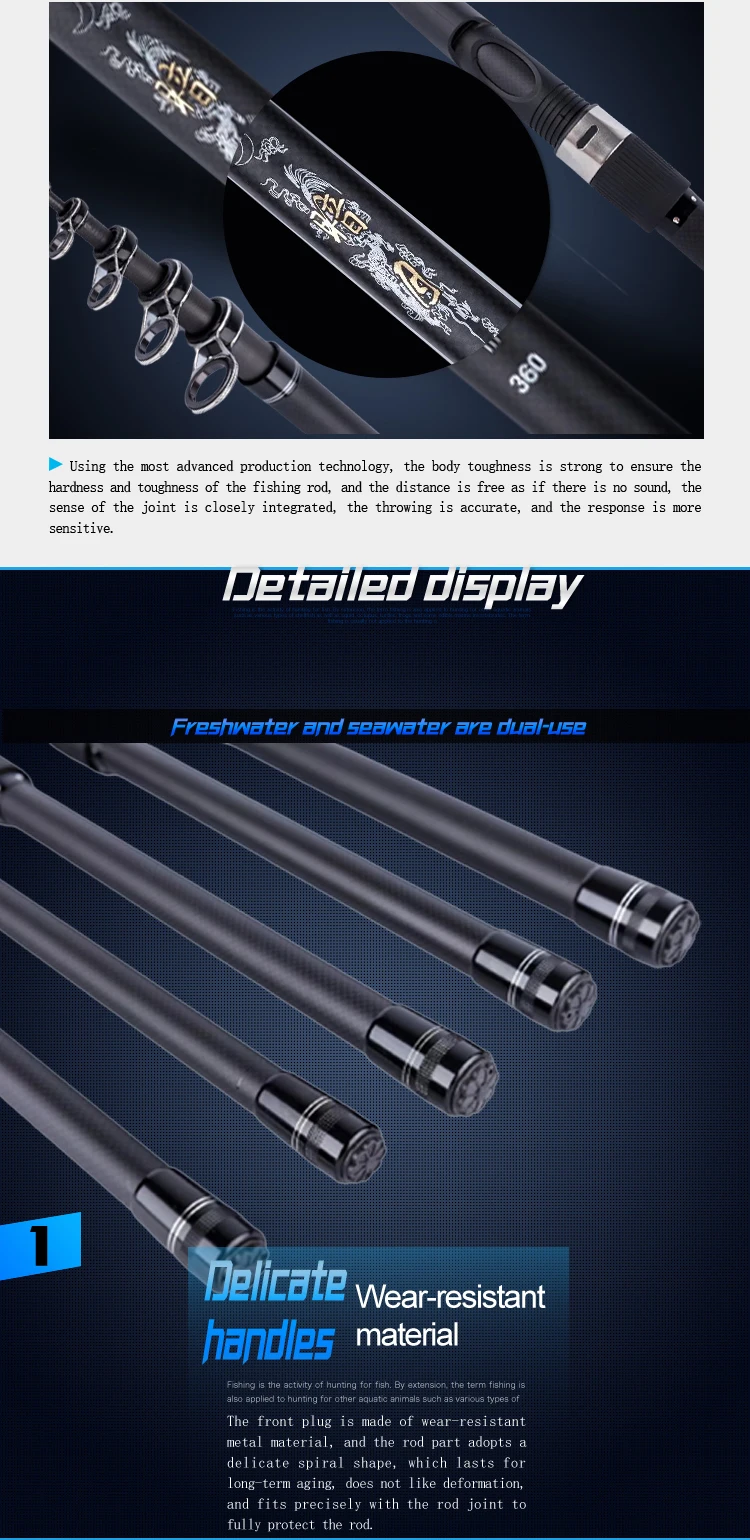 Newly Designed Fishing Rod 2.7m Carbon Rod 6 Sections Sea Pole Dark ...