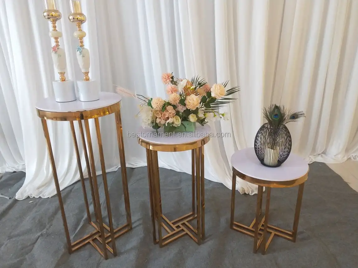 70/80/90cm Tall 3pcs/set Gold Metal Round Frame Plinth Cake Stand For ...
