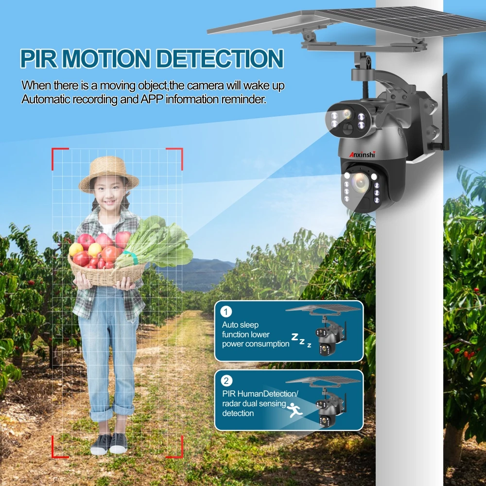 Wireless Solar PTZ Camera - 50x Zoom Double Panel Outdoor
